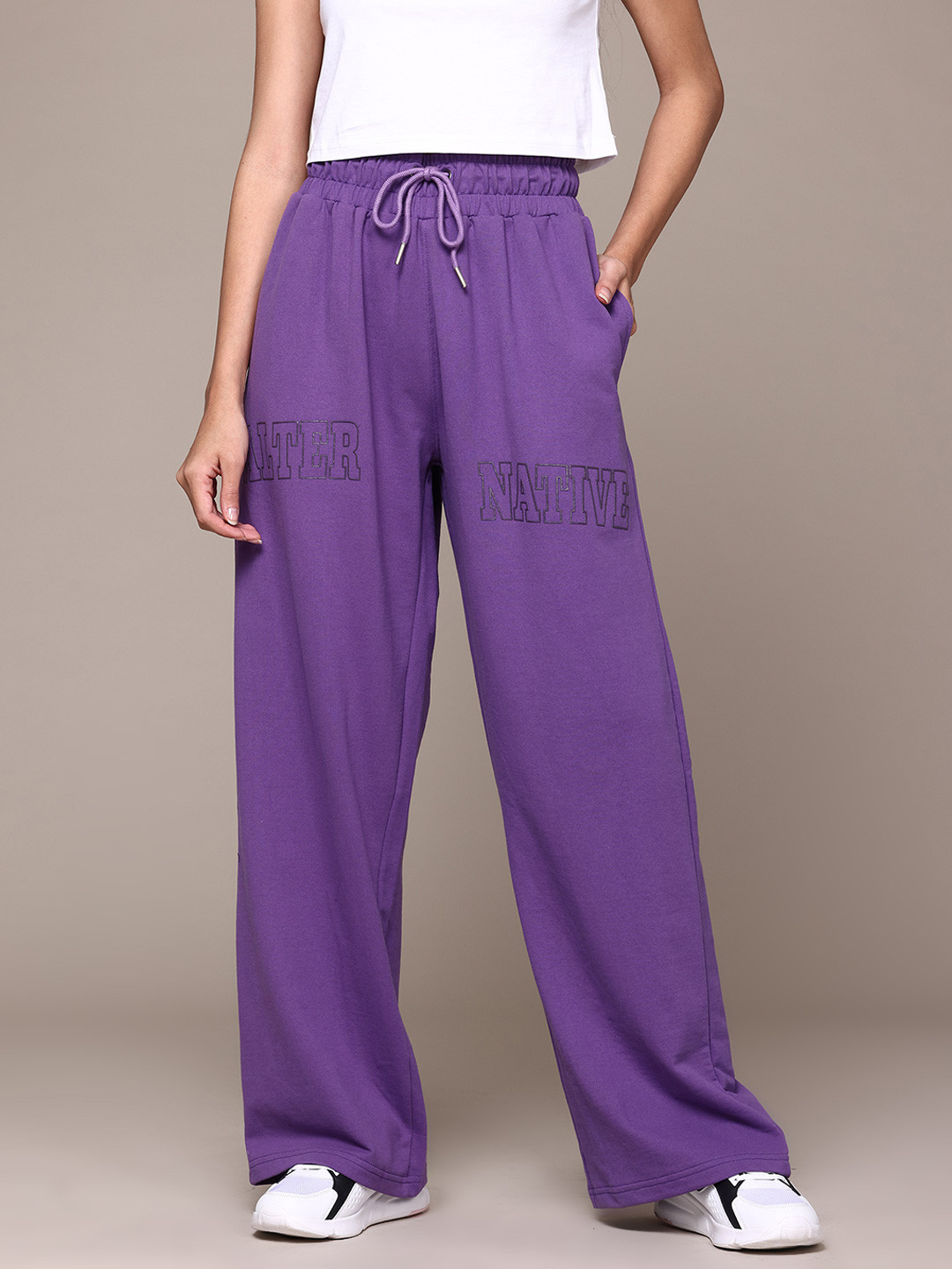 Buy The Roadster Lifestyle Co. Women Printed Flared Baggy Track Pants ...