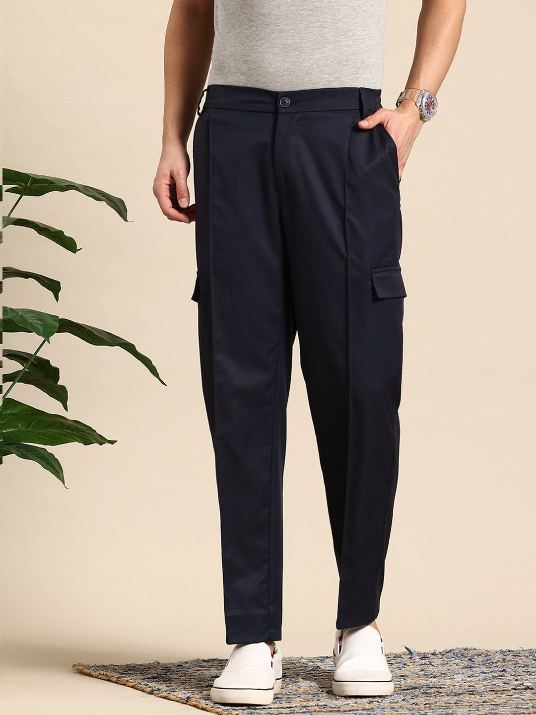 Buy Mast & Harbour Men Pleated Cargos Style Trousers - Trousers for Men ...