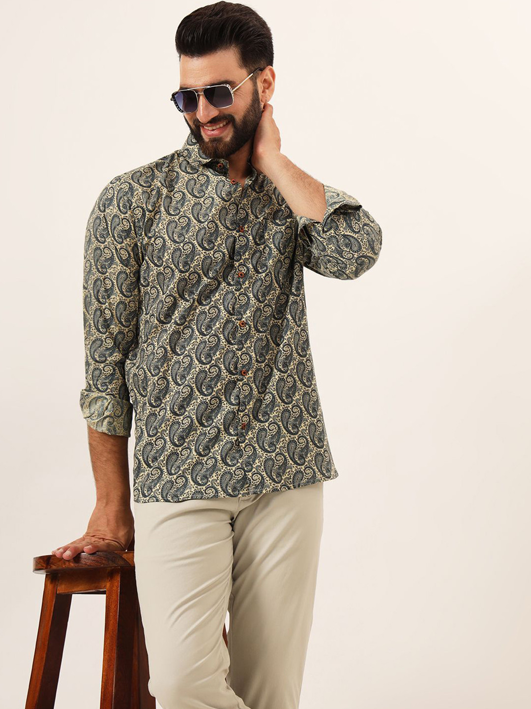 Buy MILLENNIAL MEN Men Ethnic Motifs Printed Comfort Sheer Casual Shirt ...