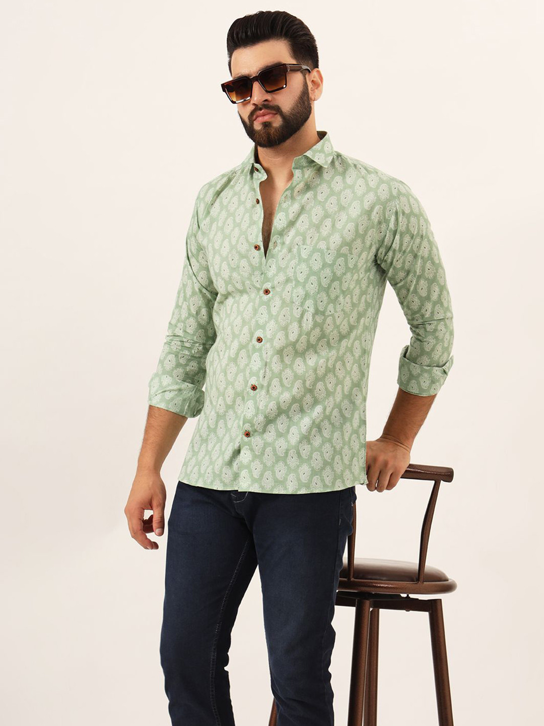 Buy MILLENNIAL MEN Men Ethnic Motifs Printed Comfort Sheer Casual Shirt ...