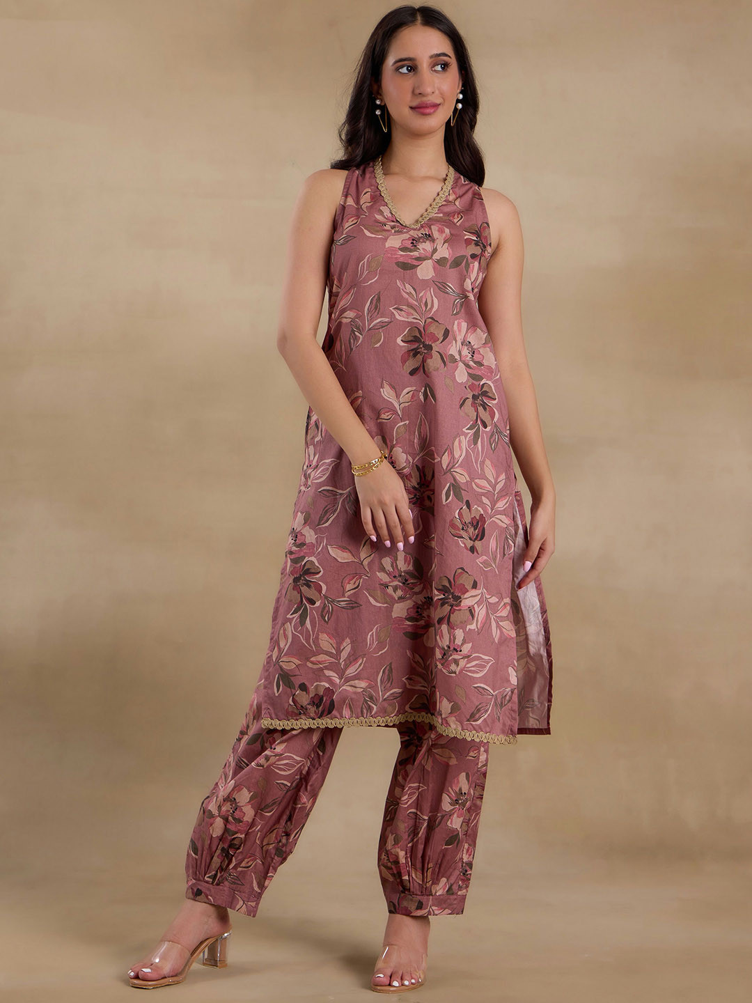 Buy Alaya By Stage3 Floral Printed V Neck Regular Straight Kurta With ...