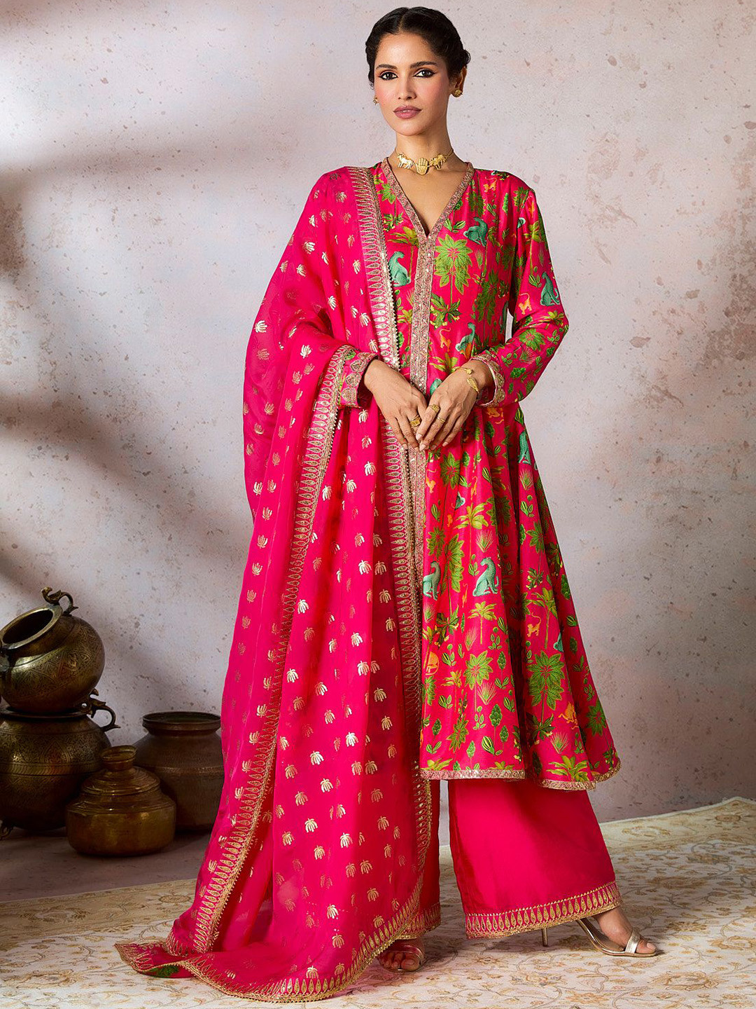 Buy Masaba Alina Cut Floral Printed Regular Sequinned Raw Silk Kurta ...