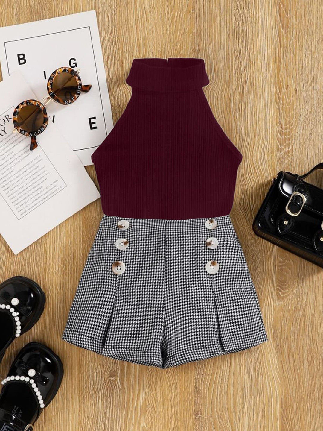 Buy DEL LUNA Girls Halter Neck Top With Checked Skirt - Clothing Set ...