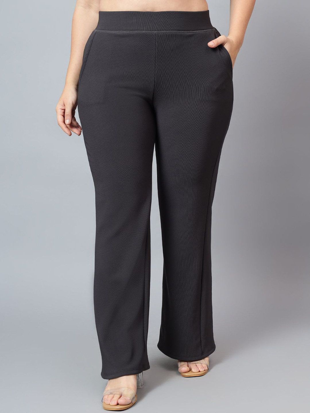 Buy BAESD Women Smart Flared High Rise Wrinkle Free Trousers - Trousers ...