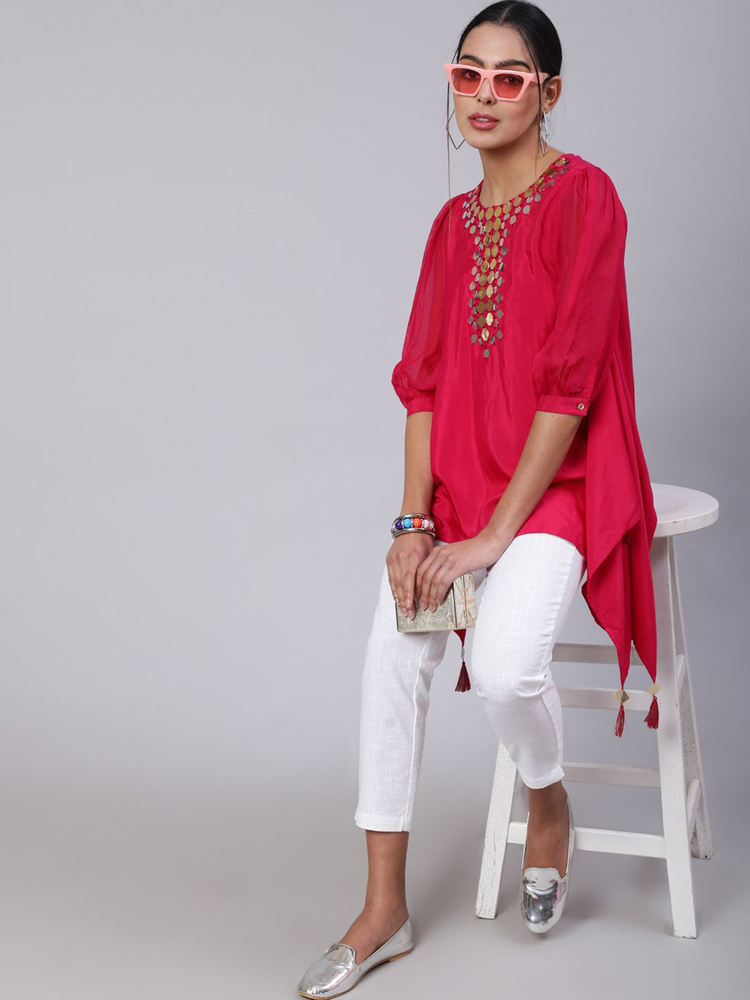 Buy Jaipur Kurti Women Hankerchief Top With Mirror Work - Tops for ...