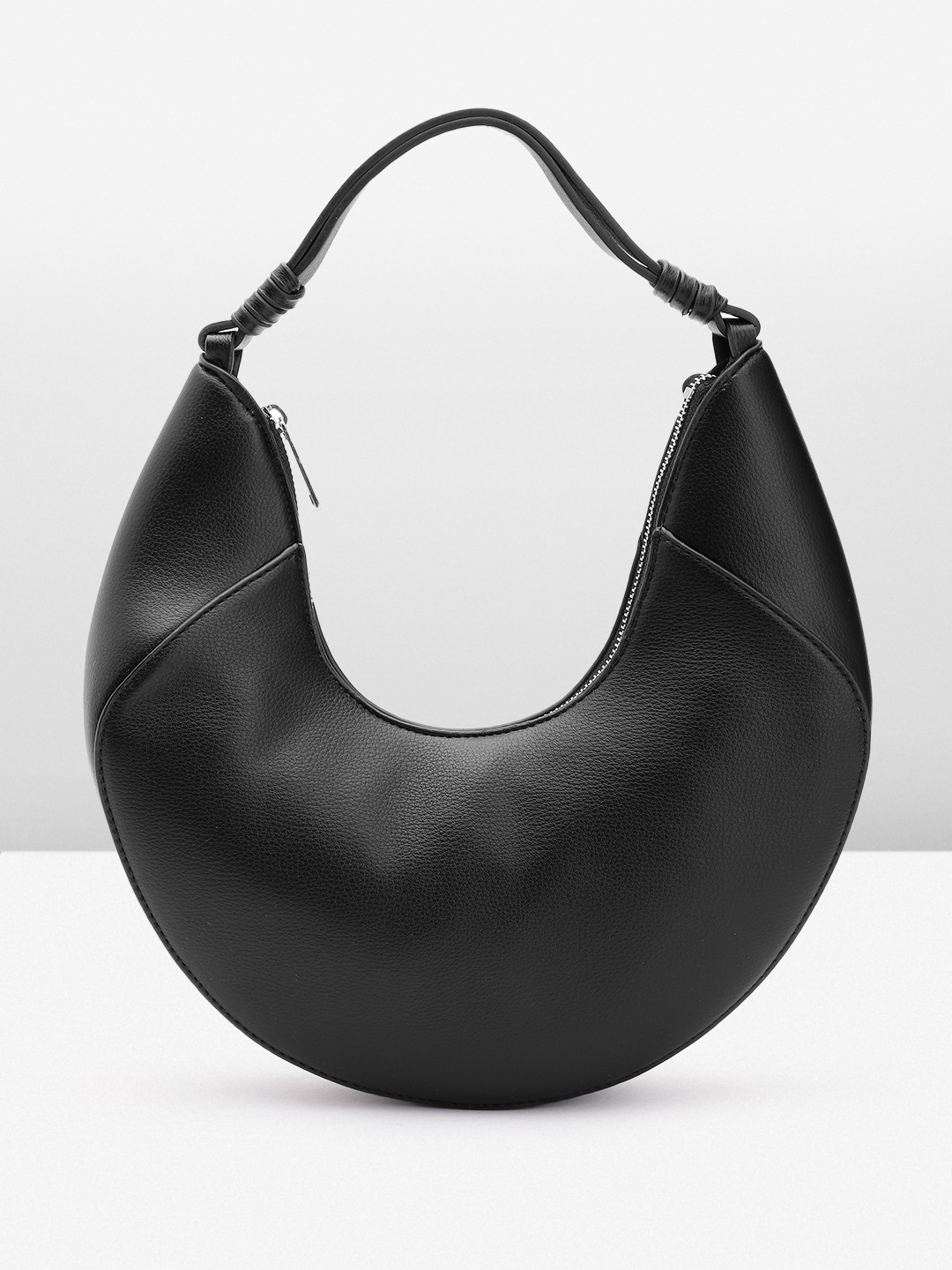 Buy MANGO Textured Leather Effect Half Moon Shoulder Bag - Handbags for ...