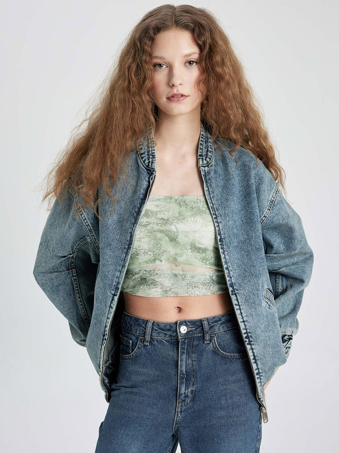 Buy DeFacto Women Washed Longline Denim Jacket - Jackets for Women ...