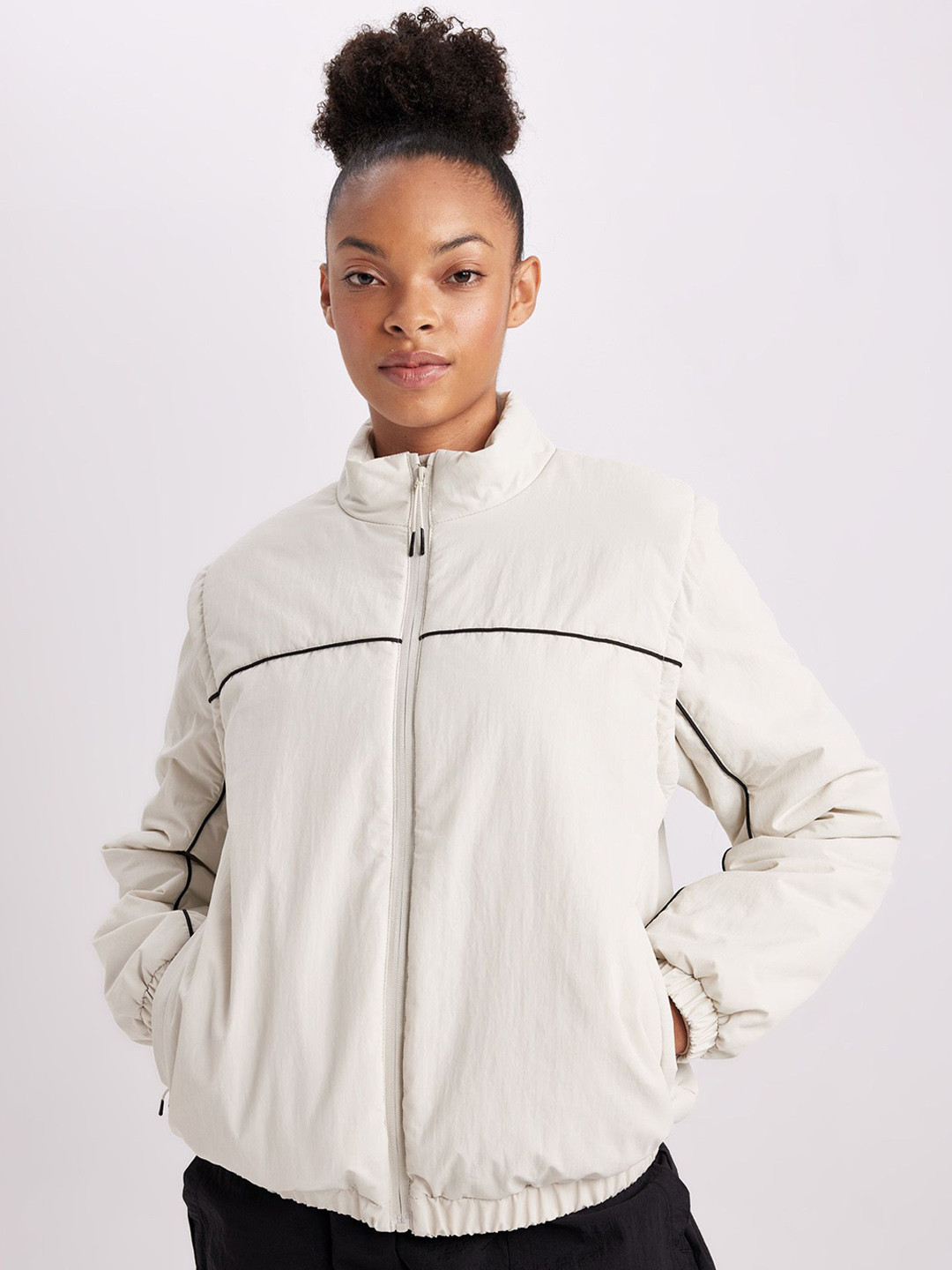 Buy DeFacto Women Mock Collar Colourblocked Sporty Jacket - Jackets for ...