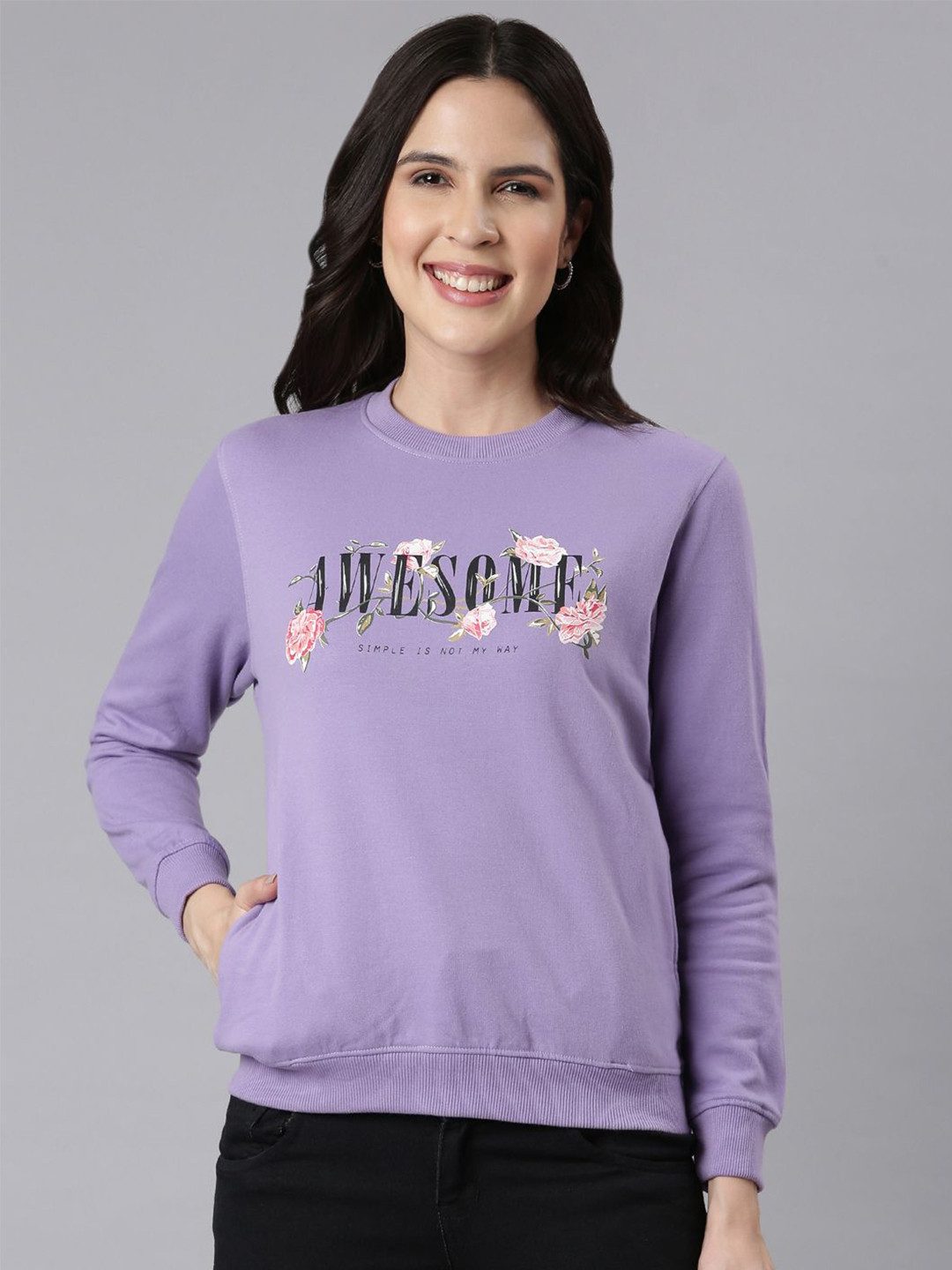 Buy DIXCY SCOTT Slimz Women Printed Sweatshirt Reyna Sweat Chalk Violet ...