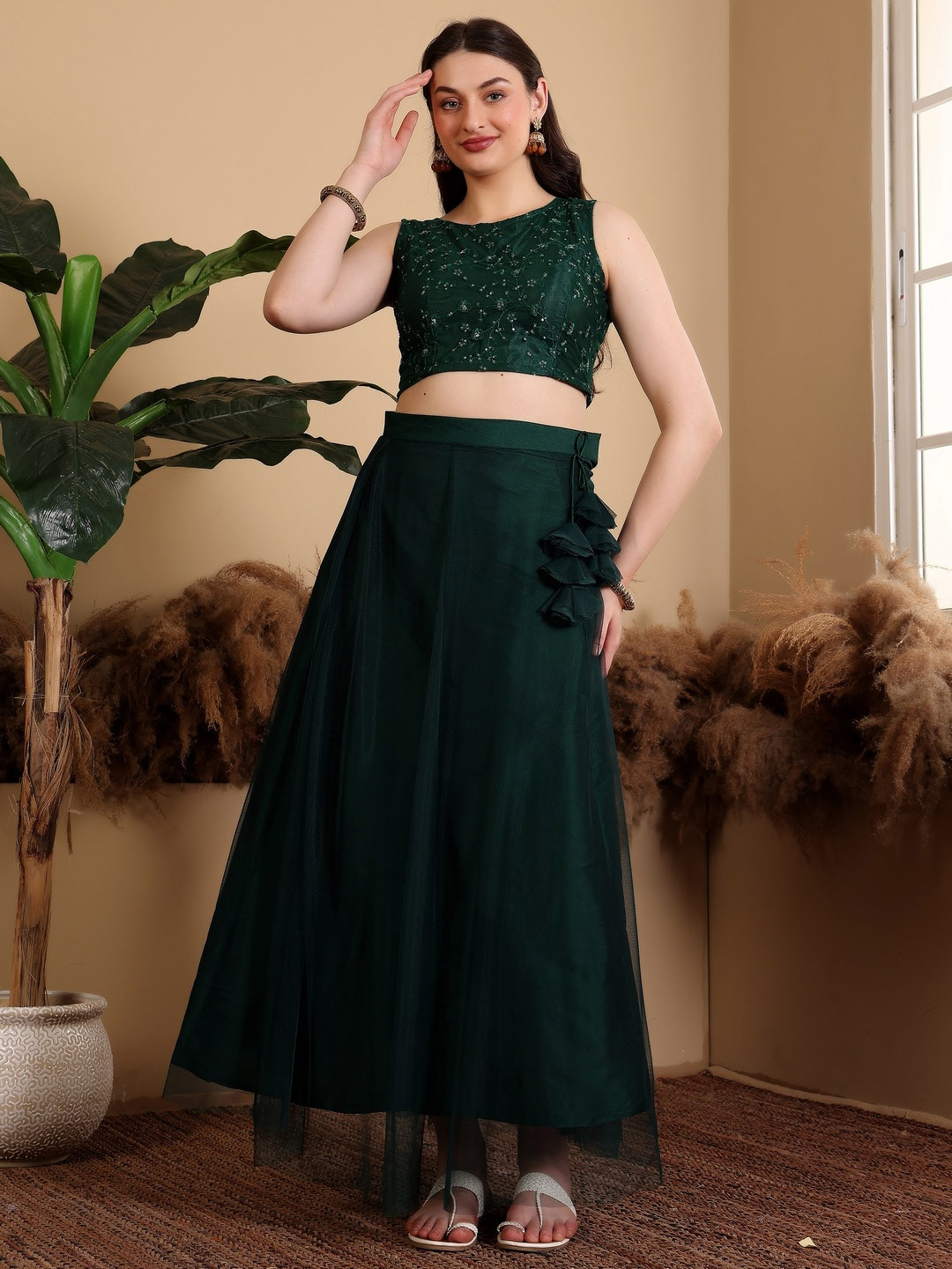 Buy Frolic Rolic Embroidered Net Blouse & Skirt Set - Lehenga Choli for ...