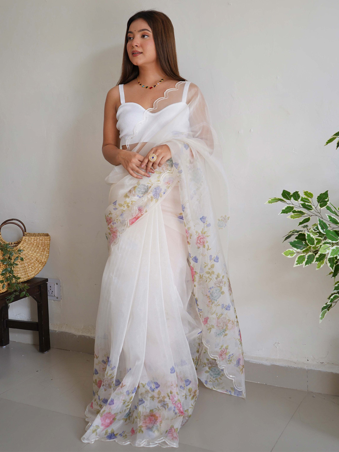 Buy VAMSEE Floral Embroidered Organza Saree - Sarees for Women 30216277 ...