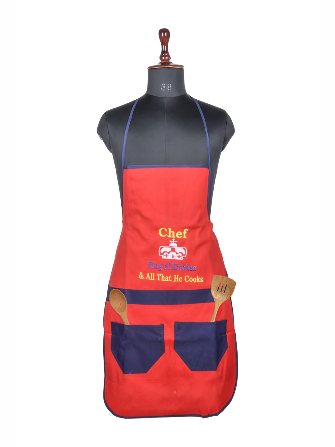Buy Kuber Industries Red & Blue Embroidered Waterproof Kitchen Apron ...