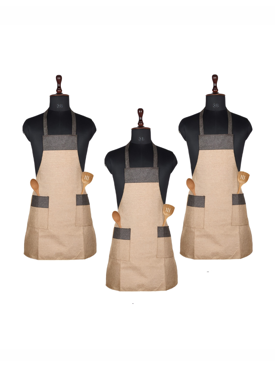 Buy Kuber Industries Beige & Grey 3 Pieces Waterproof Kitchen Apron ...
