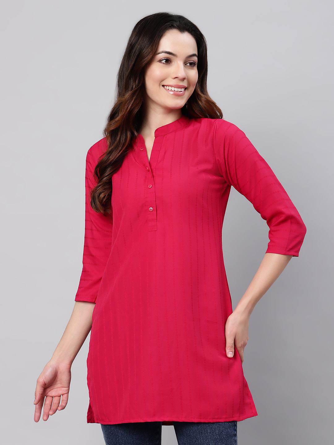 Buy FLAMBOYANT Mandarin Collar Roll Up Sleeves Shirt Style Top - Tops ...