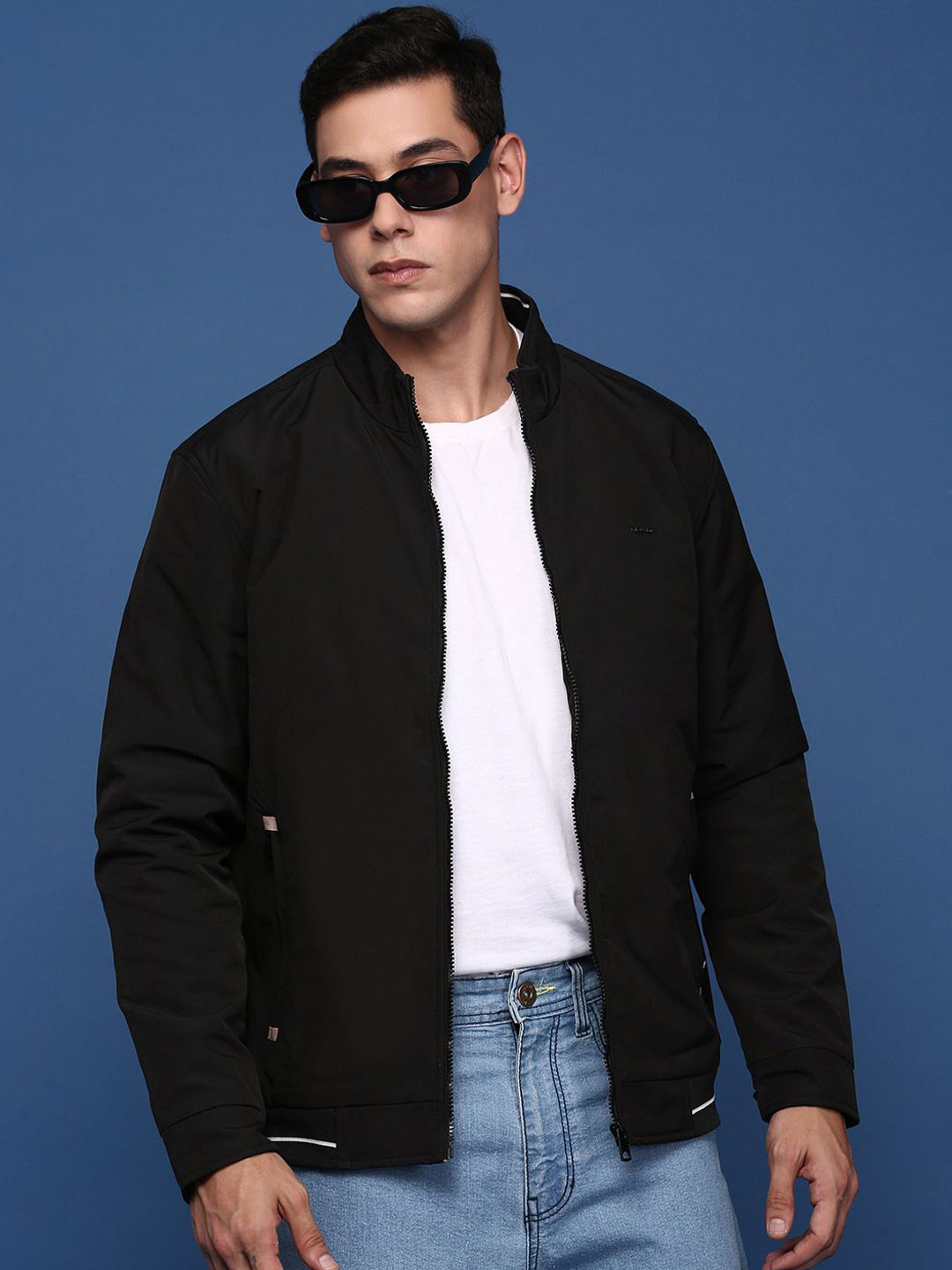 Buy SHOWOFF Men Windcheater Longline Bomber With Patchwork Jacket ...