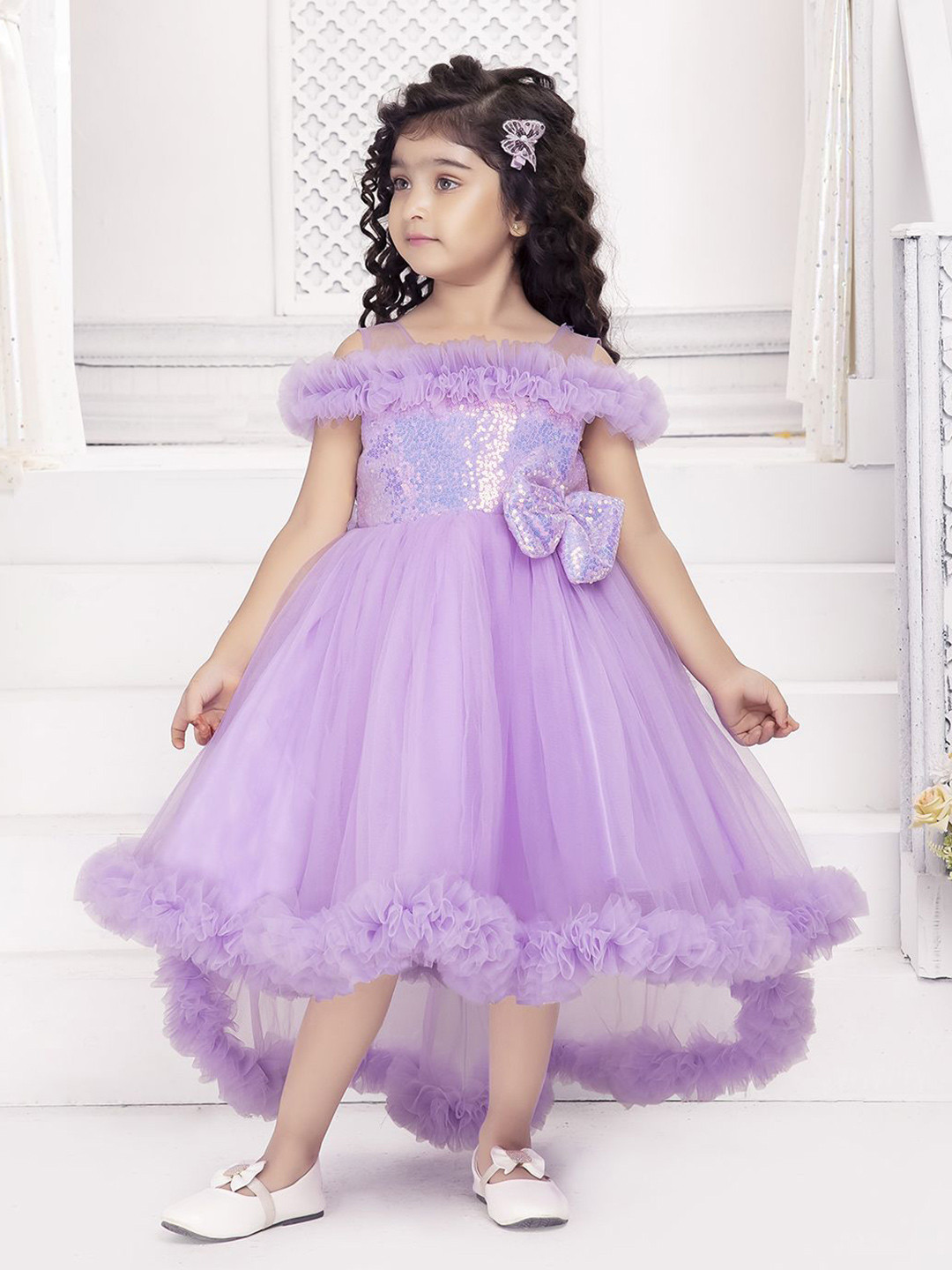 Buy Ministitch Off Shoulder Cold Shoulder Sleeves Net Fit & Flare Midi ...