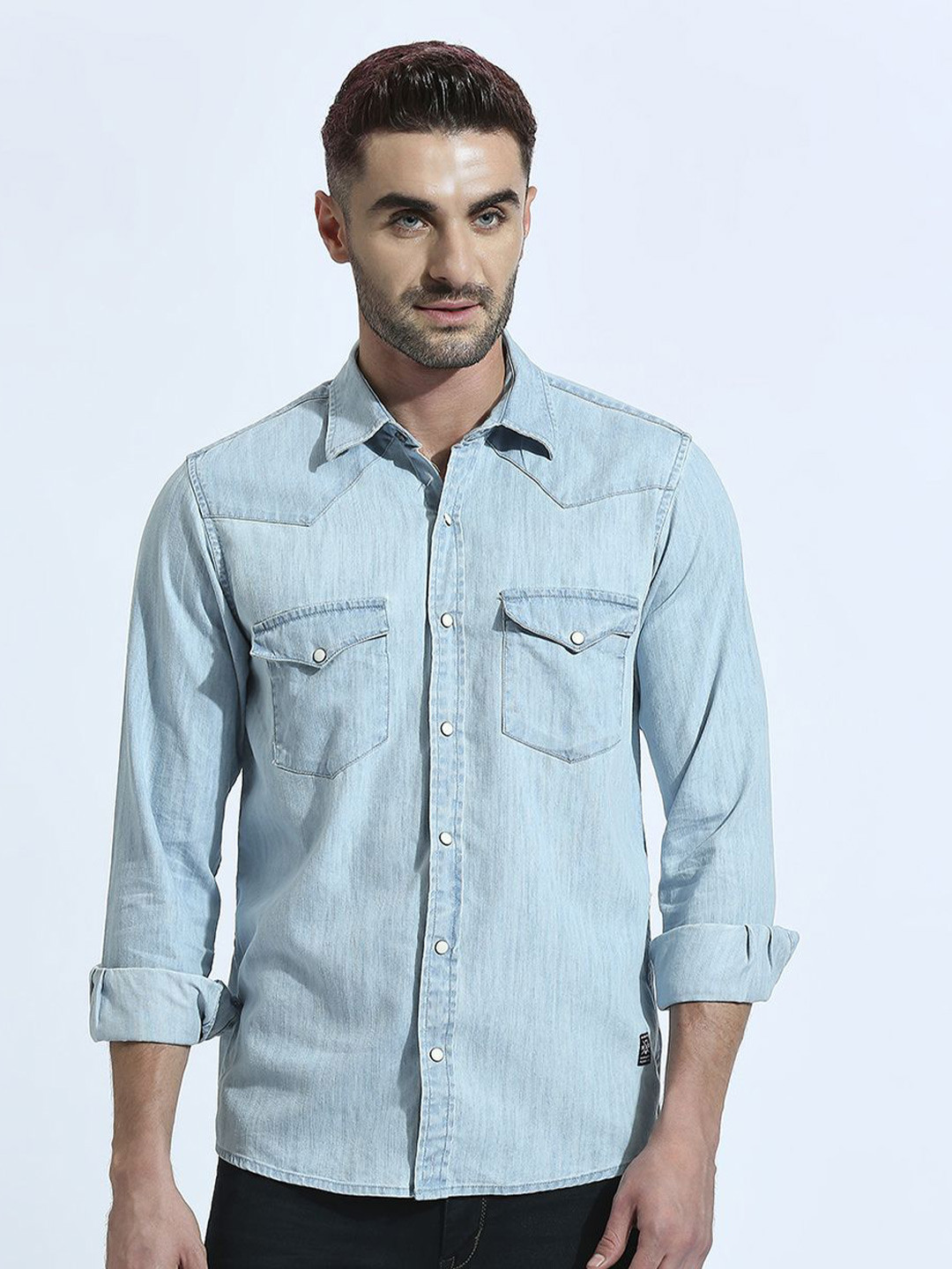Buy Klub Fox Men Spread Collar Solid Cotton Slim Fit Casual Shirt ...