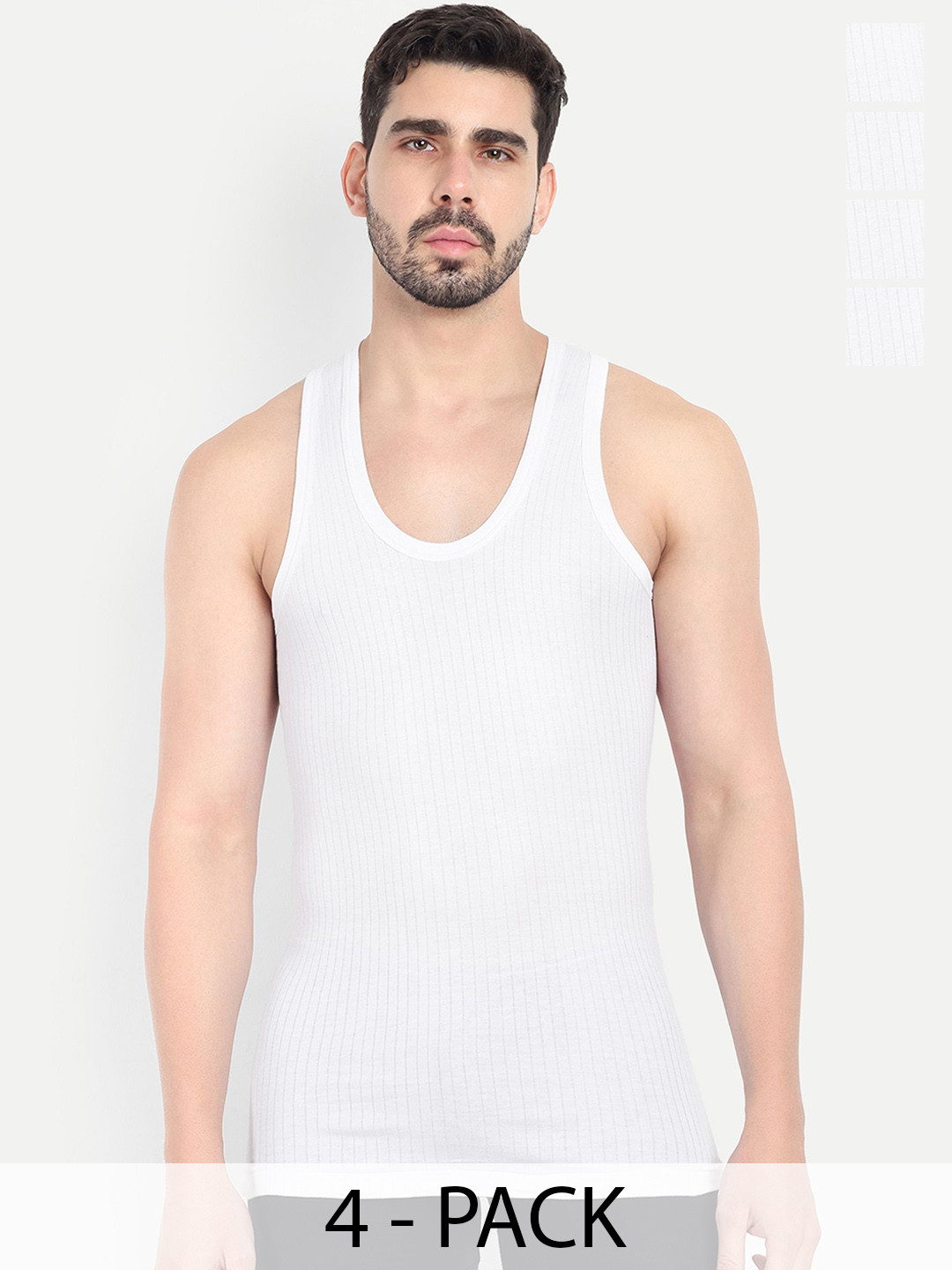 Buy KANSAL Pack Of 4 Ribbed Cotton Basic Vests - Innerwear Vests for ...