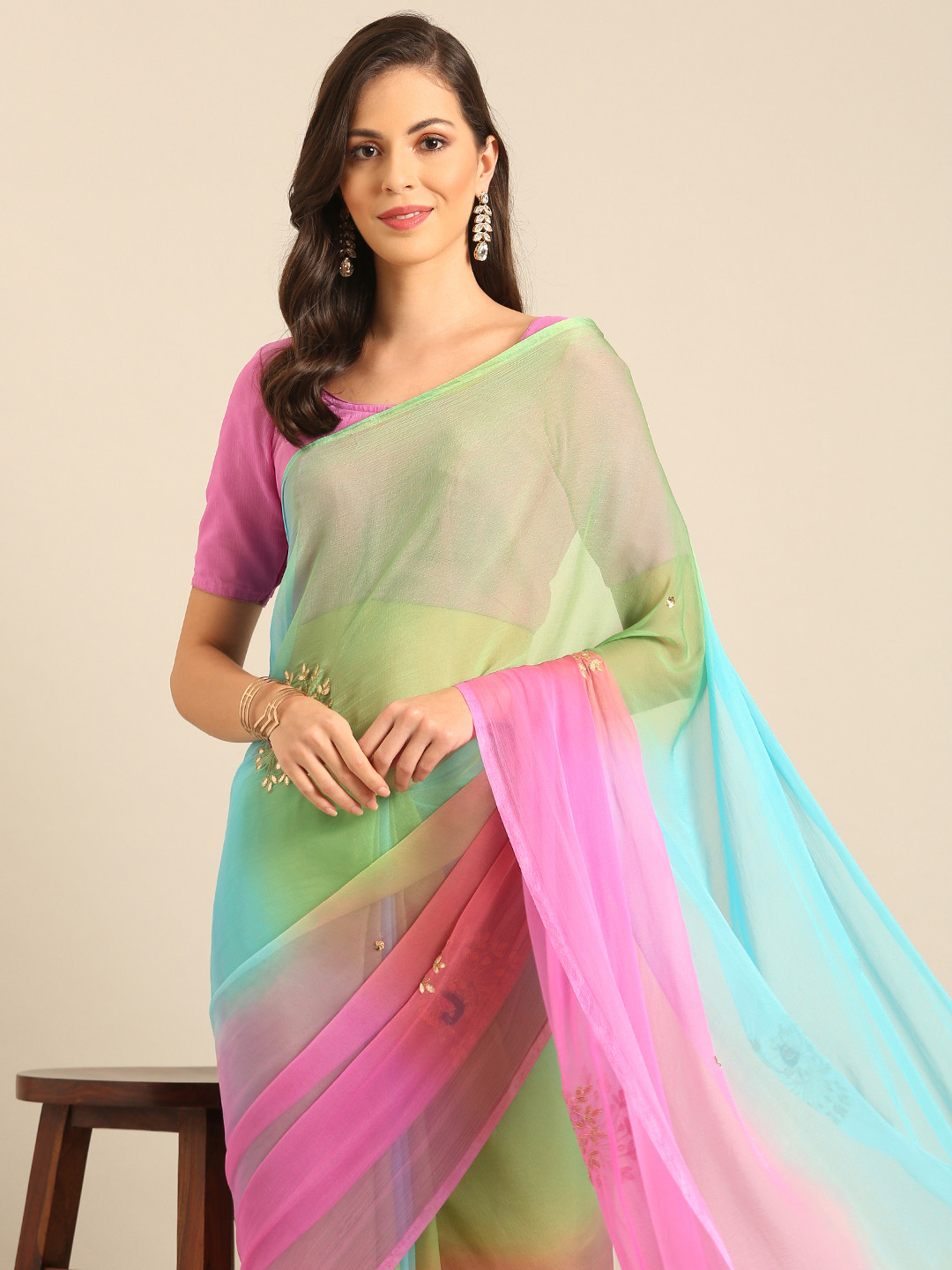 Buy BAPS Ethnic Motifs Gotta Patti Pure Chiffon Saree - Sarees for ...