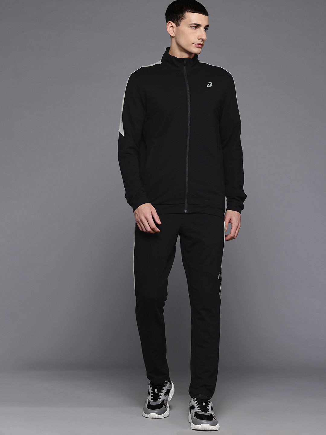 Buy ASICS Mock Collar Striped Detail Sports Tracksuit - Tracksuits for ...