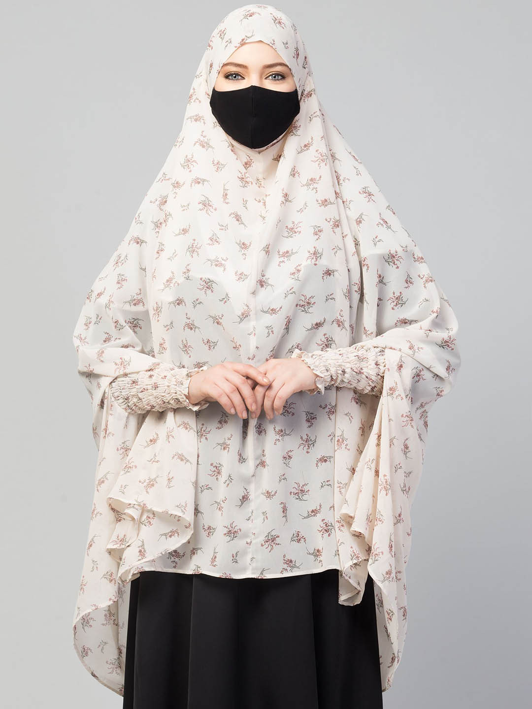 Buy MUSHKIYA Printed Abaya Round Neck Hijab With Attached Mouth Piece ...
