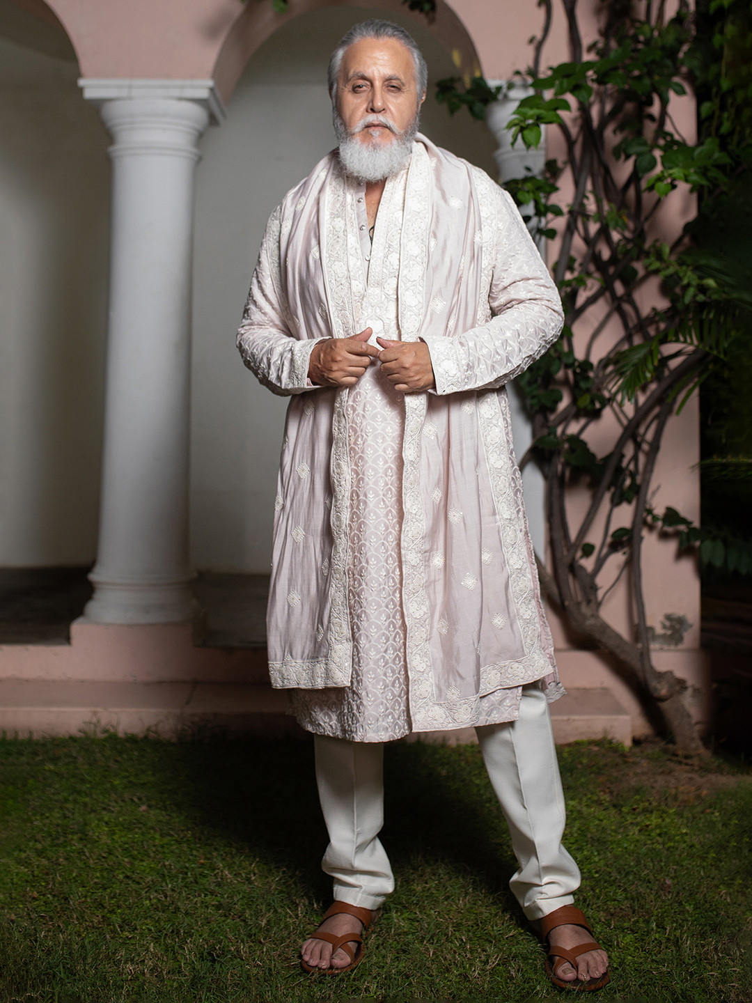 Buy KALKI Fashion Men Floral Embroidered Regular Thread Work Kurta With ...