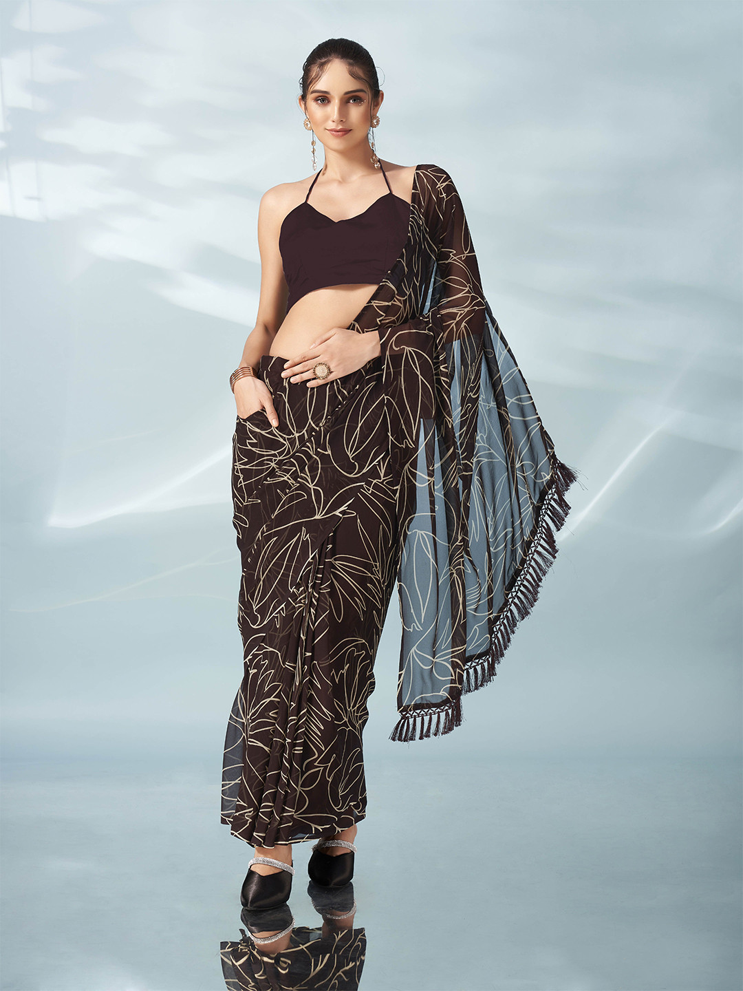 Buy Tikhi Imli Poly Georgette Ready To Wear Pocket Saree - Sarees for ...