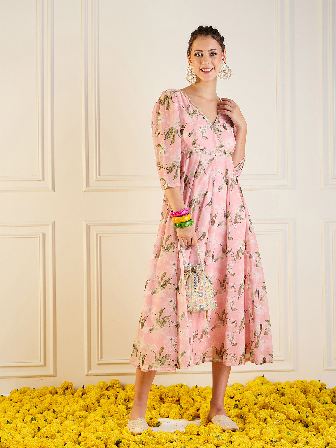 Buy Shae By SASSAFRAS Floral Print Georgette A Line Midi Dress - Dresses for Women 30237794 | Myntra