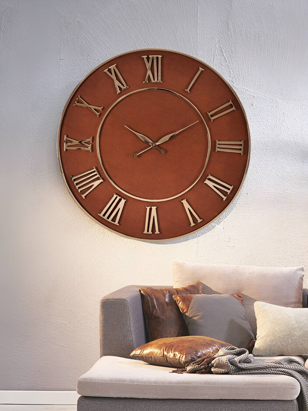 Buy Athome By Nilkamal Tan & Gold Toned Vintage Wall Clock - Clocks for ...