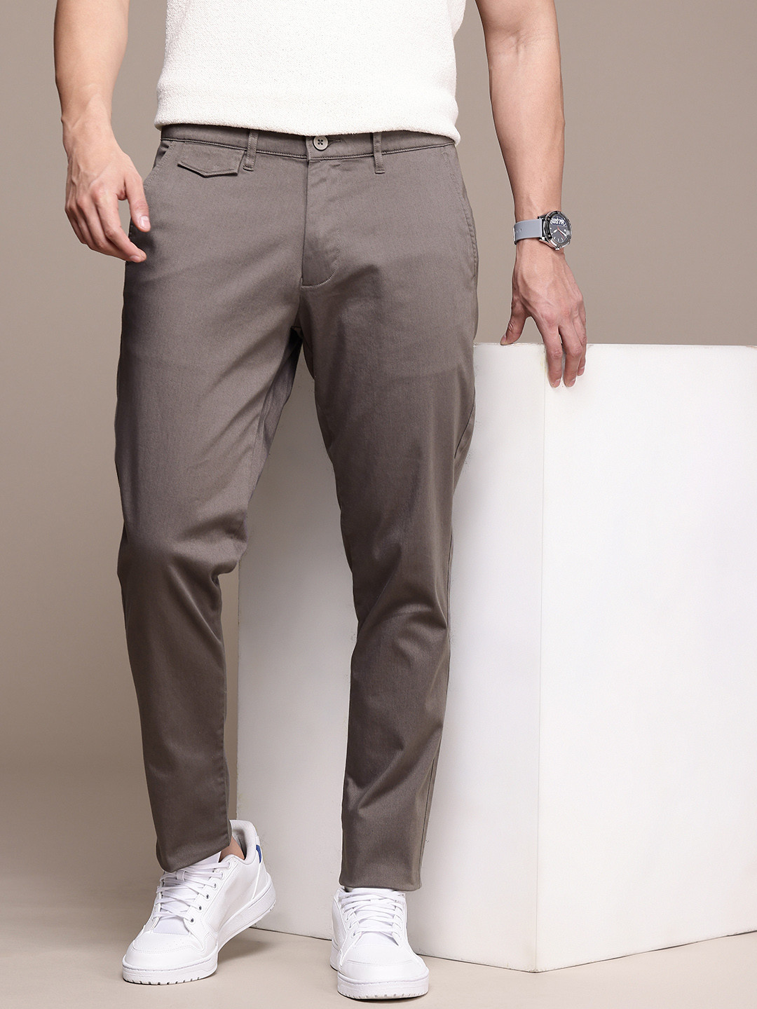 Buy French Connection Men Regular Fit Solid Casual Chinos Trouser ...