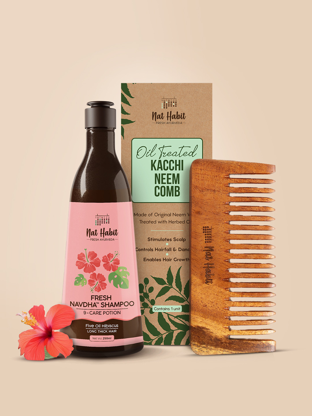 Buy Nat Habit Five Oil Hibiscus Fresh Navdha Shampoo 250ml & Kacchi Oil ...