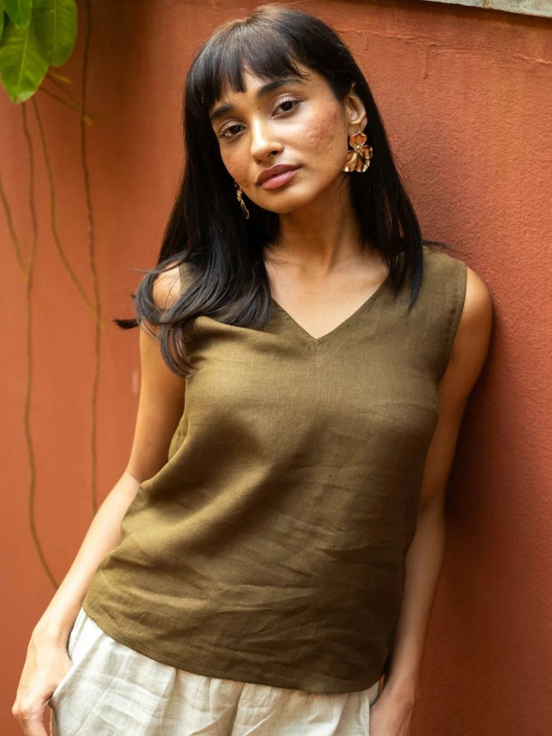 Buy Creatures Of Habit Women Linen V Neck Tank Top - Tops for Women ...