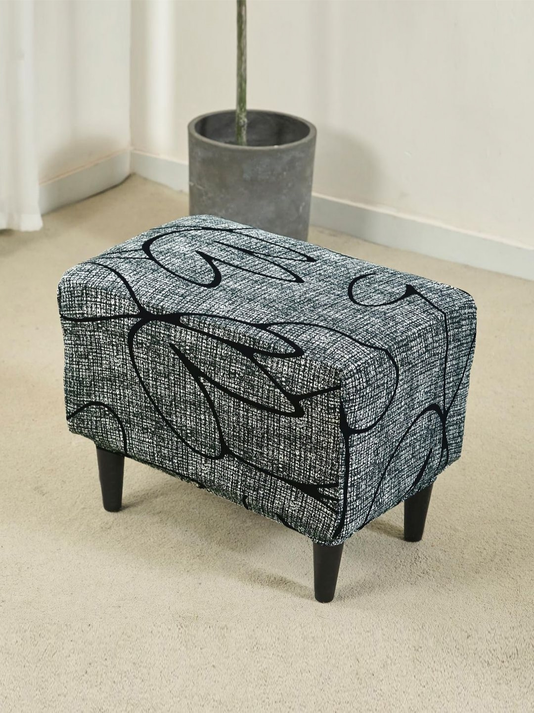 Buy HOKIPO Grey Floral Printed 140GSM Stretchable Foot Stool Cover ...