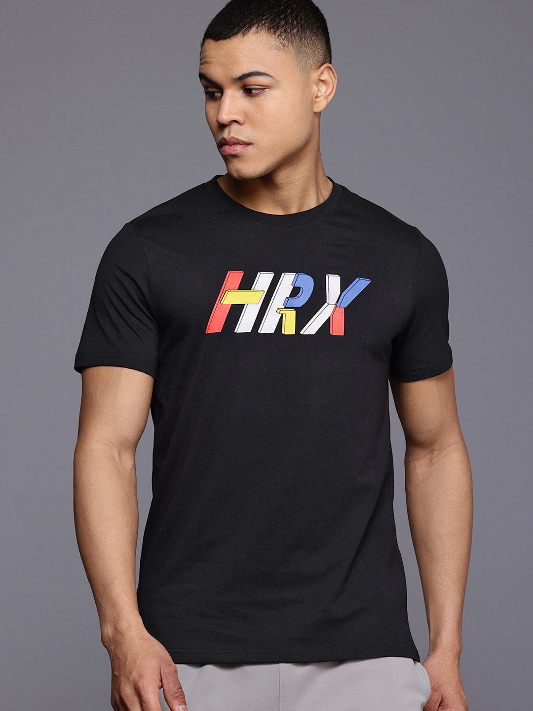 Buy HRX By Hrithik Roshan Regular Fit Brand Logo Print T Shirt ...