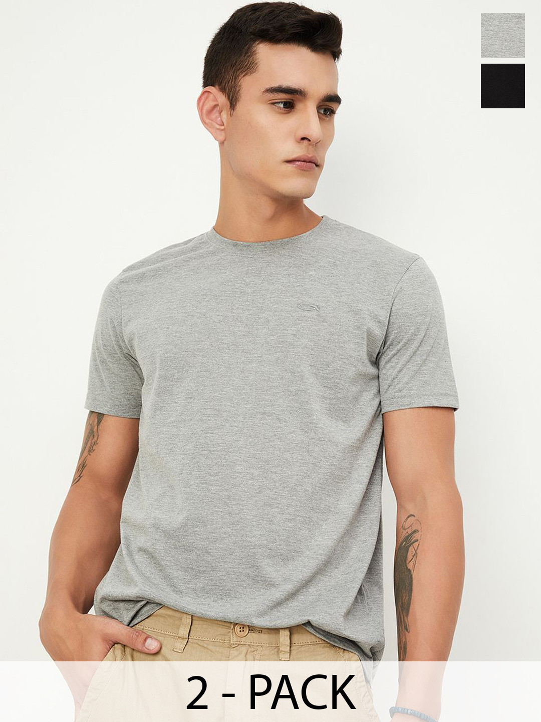Buy Max Men Pack Of 2 Solid T Shirt - Lounge Tshirts for Men 30250883 ...