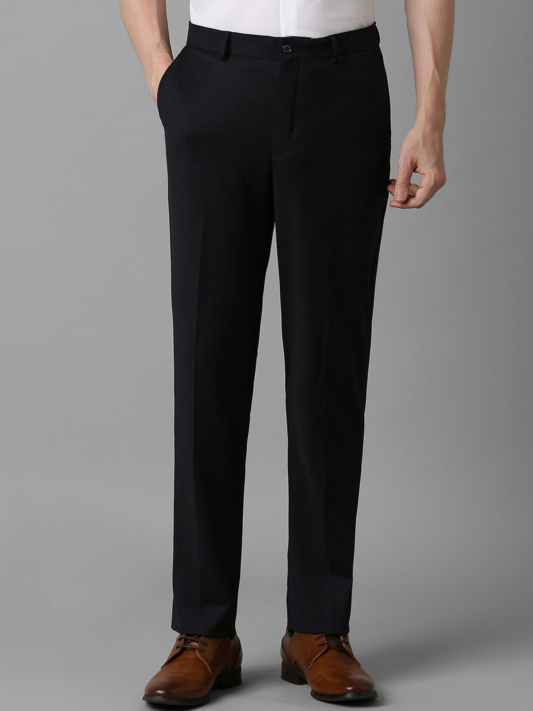 Buy Louis Philippe Men Regular Fit Mid Rise Check Pleated Formal ...