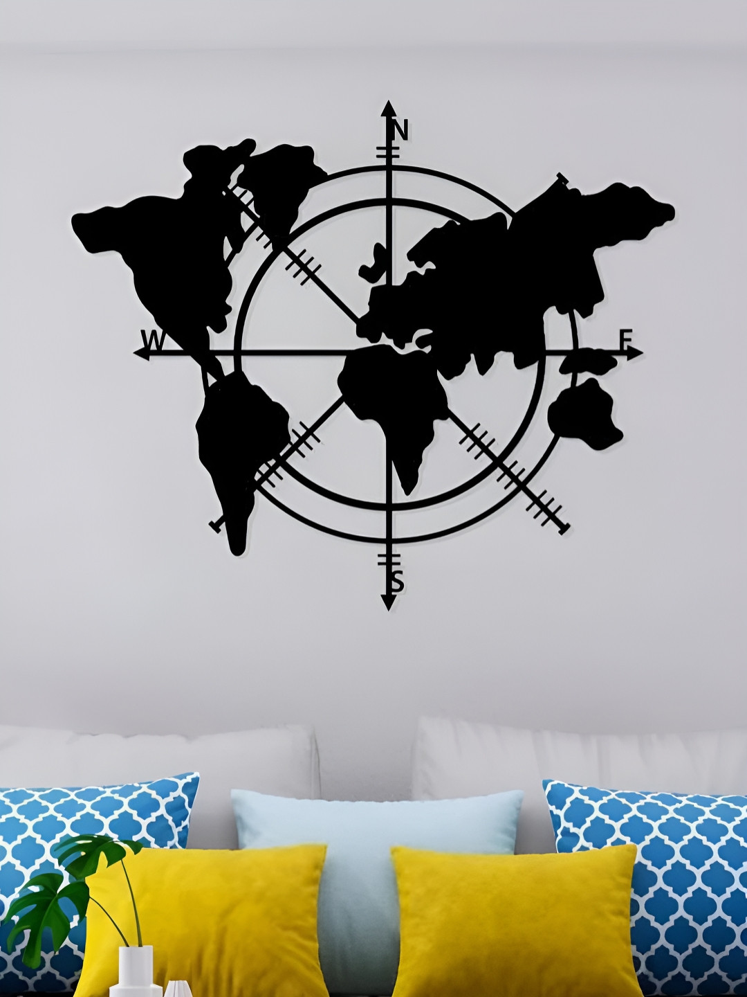 Buy ARTROOMS Black World Map Metal Wall Decor - Wall Decor for Unisex ...