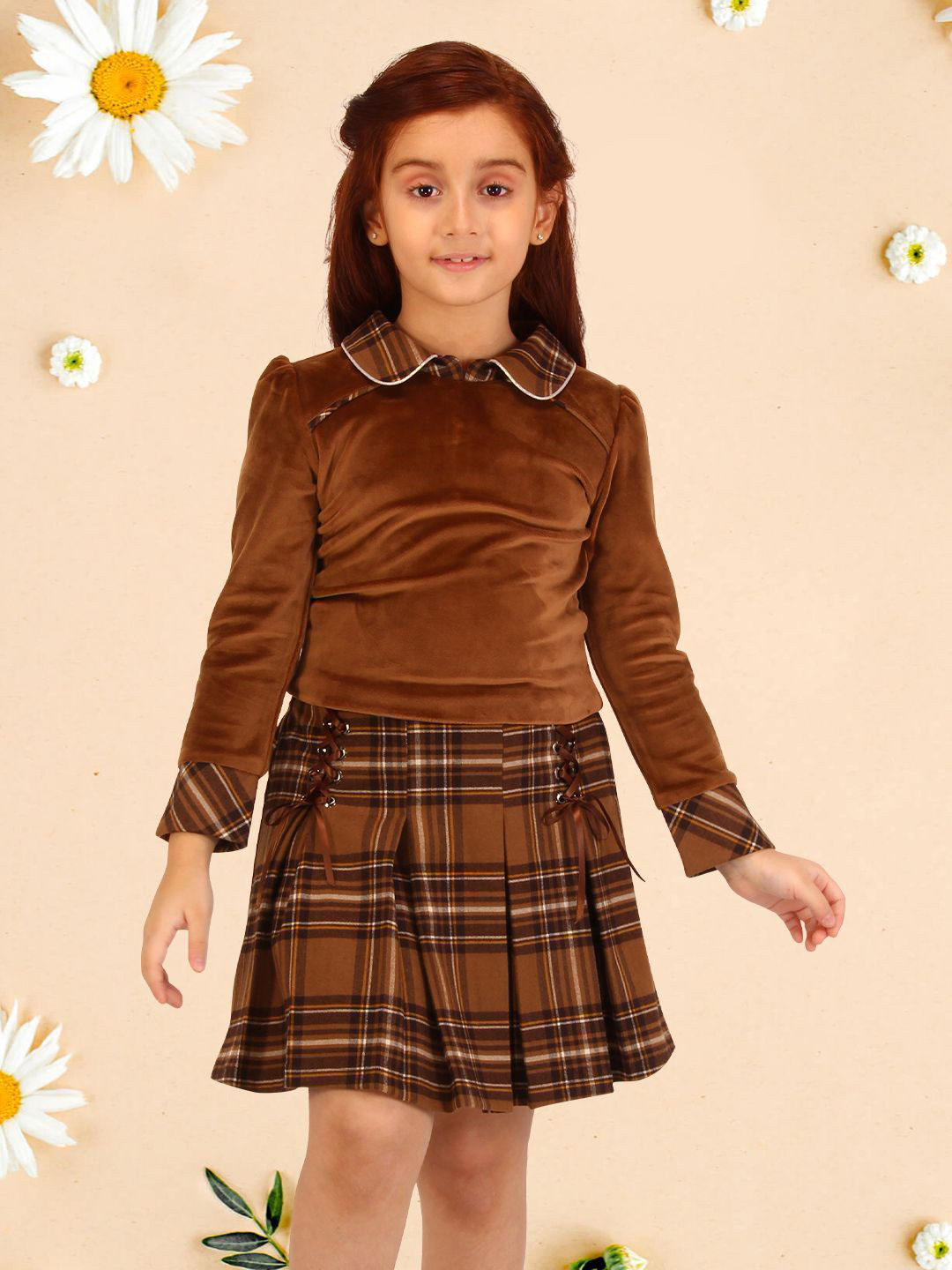Buy CUTECUMBER Girls Shirt Collar Top With Checked Skirt - Clothing Set ...
