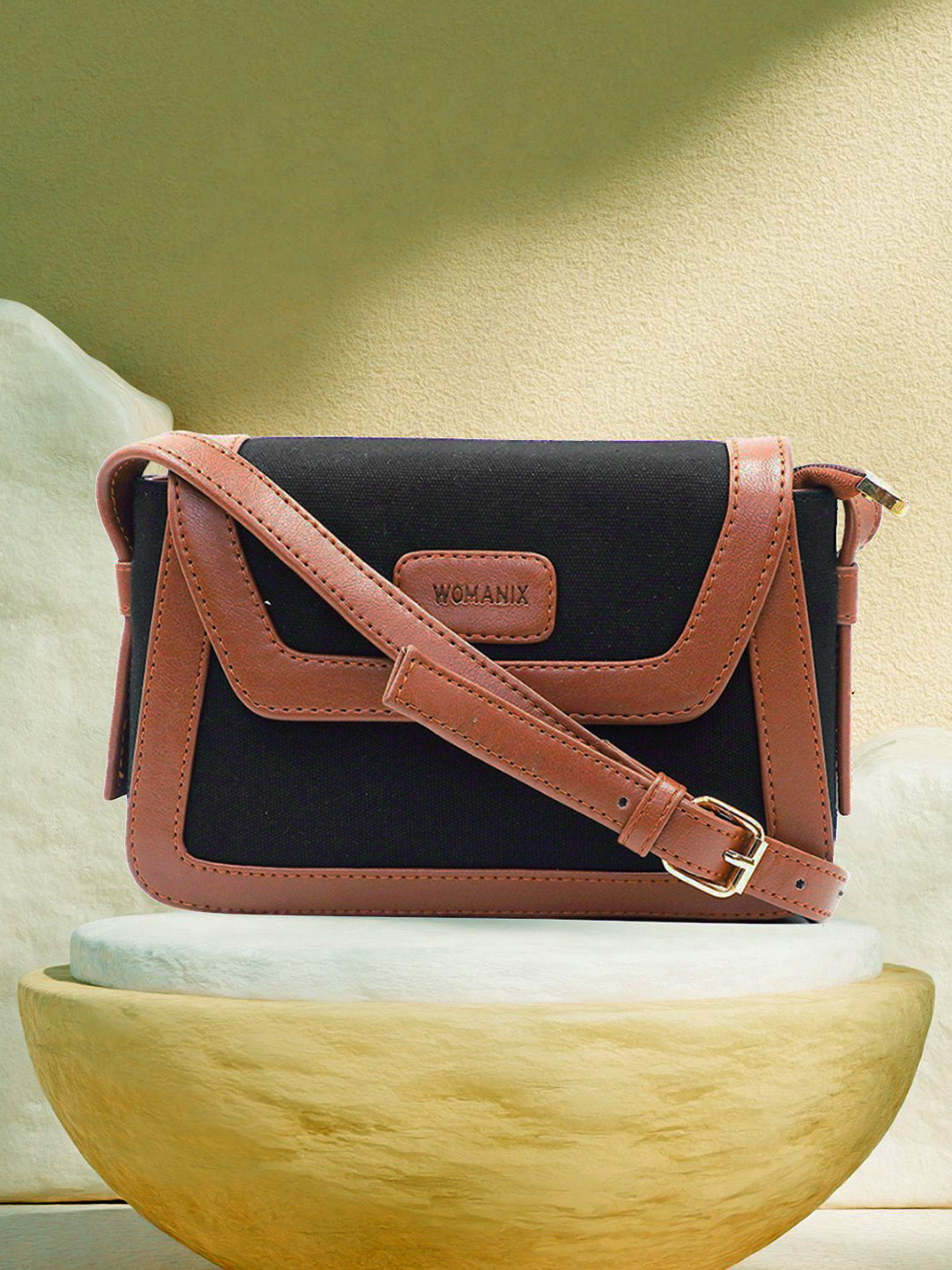 Buy Womanix Textured Structured Handheld Bag With Applique - Handbags ...
