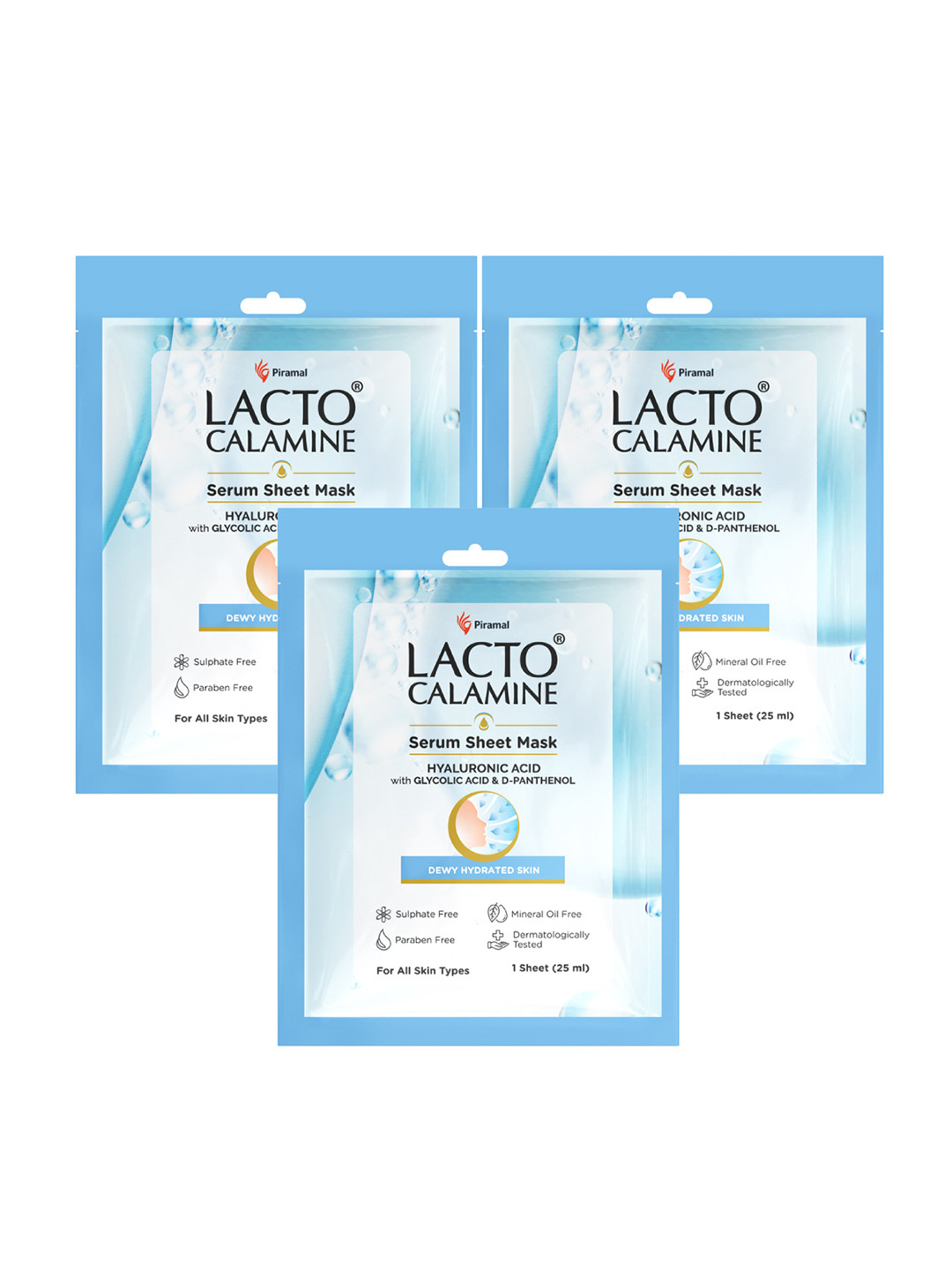 Buy Lacto Calamine Set Of 3 Hyaluronic Acid Serum Sheet Mask For Dewy ...