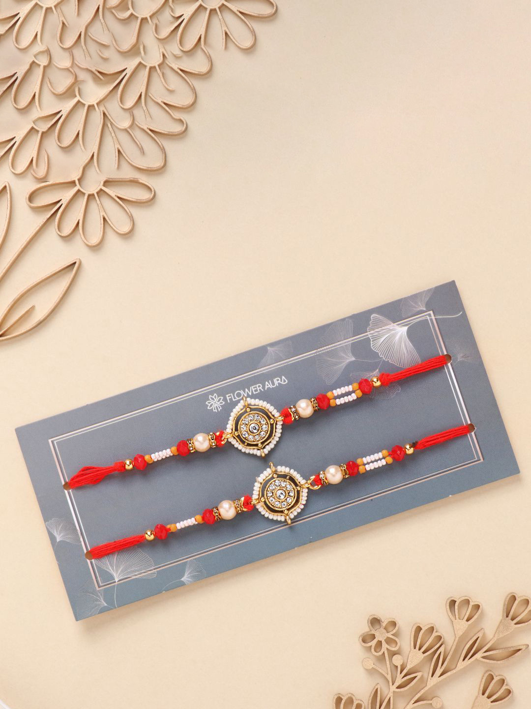 Buy Floweraura Set Of 2 Beaded Thread Rakhis With Roli Chawal - Rakhi ...