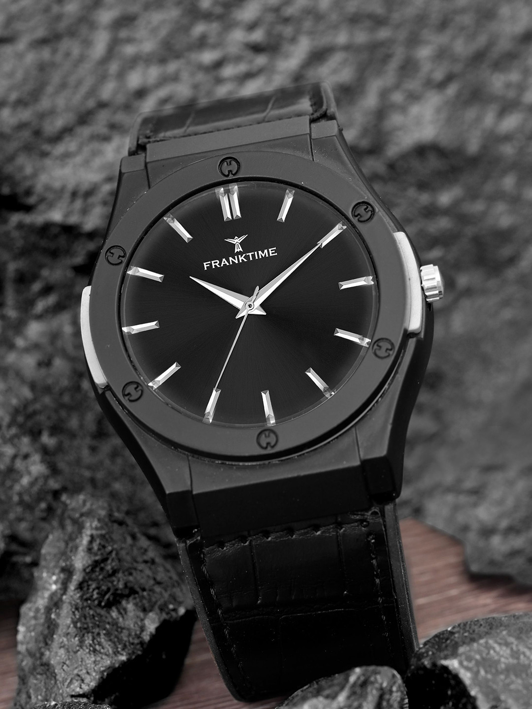 Buy Franktime Men Brass Dial & Straps Analogue Watch FT 0038 BLK ...