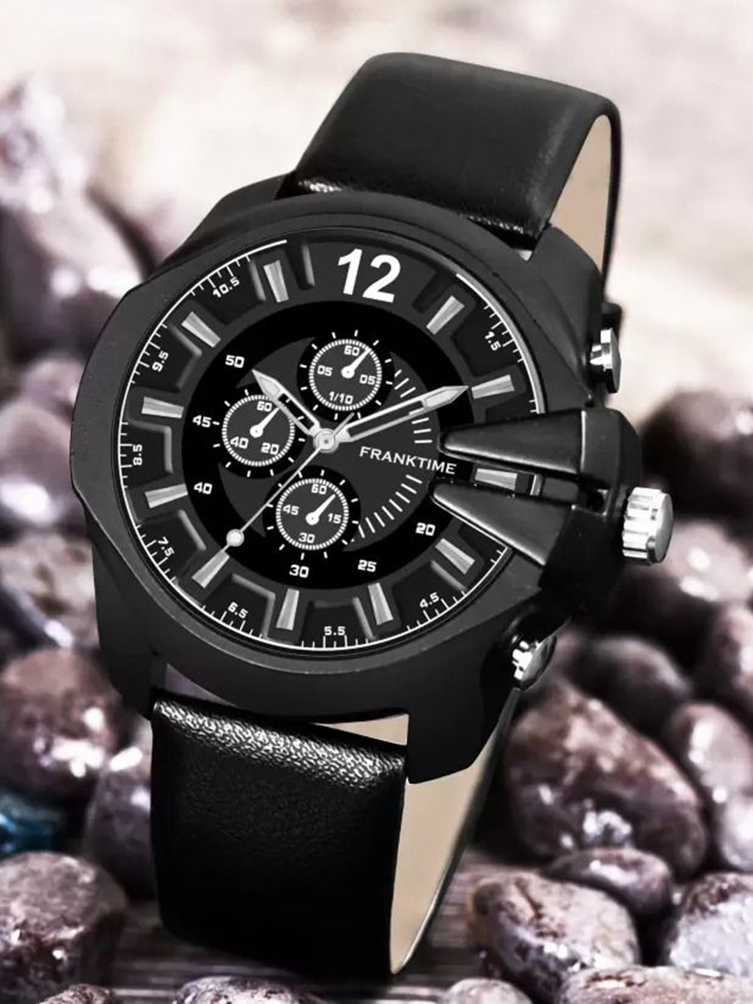 Buy Franktime Men Brass Dial & Leather Straps Analogue Watch FT 00017 ...