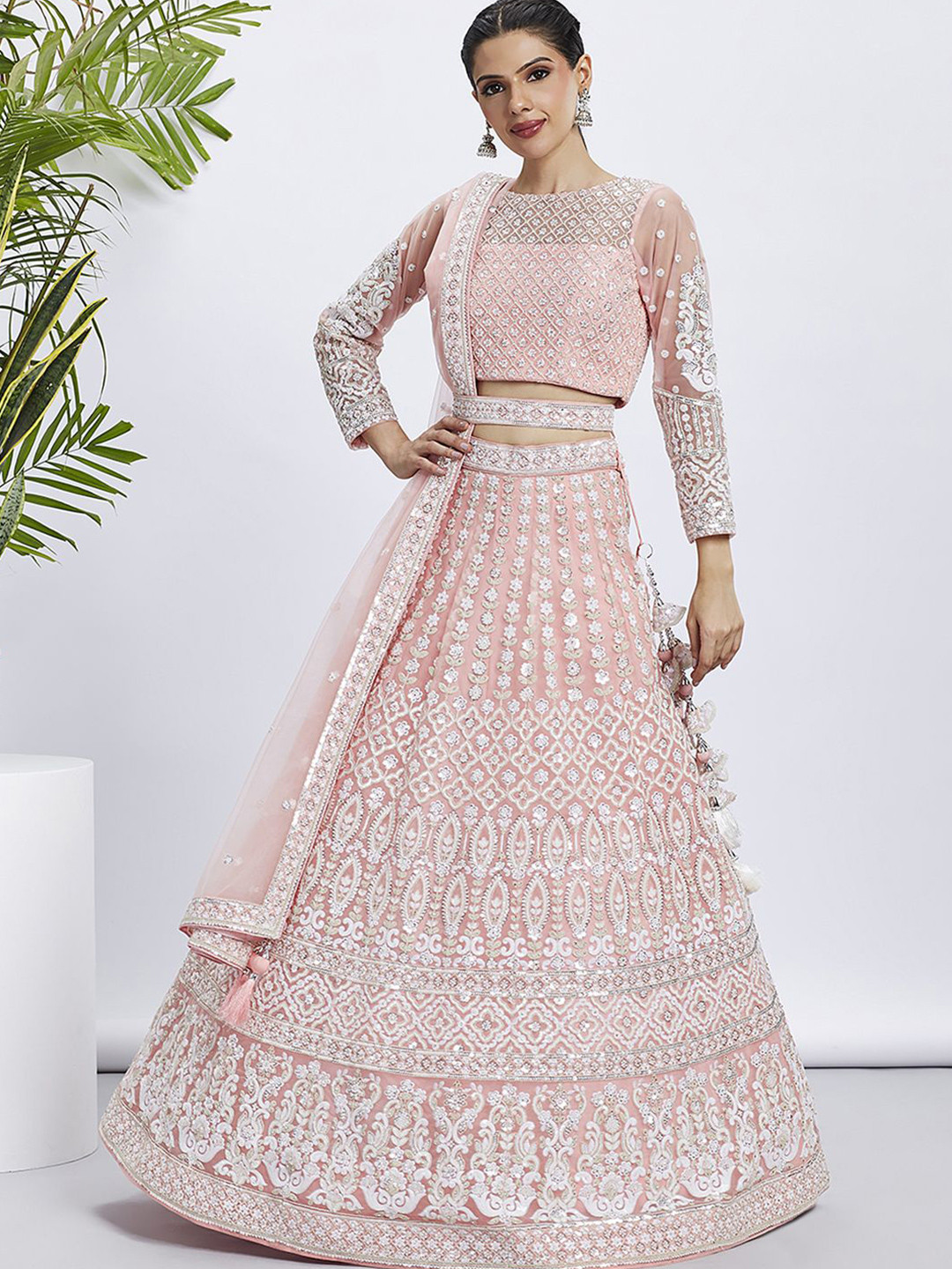 Buy Panchhi Embroidered Sequinned Net Semi Stitched Lehenga ...