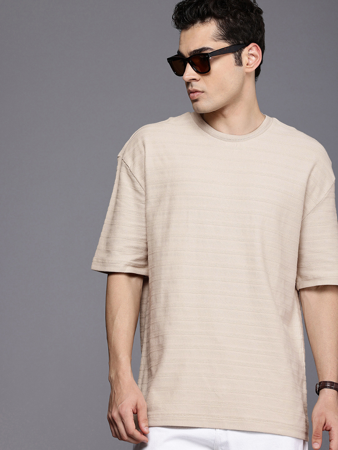 Buy NEXT Geometric Self Design Drop Shoulder Sleeves Relaxed Fit Pure ...