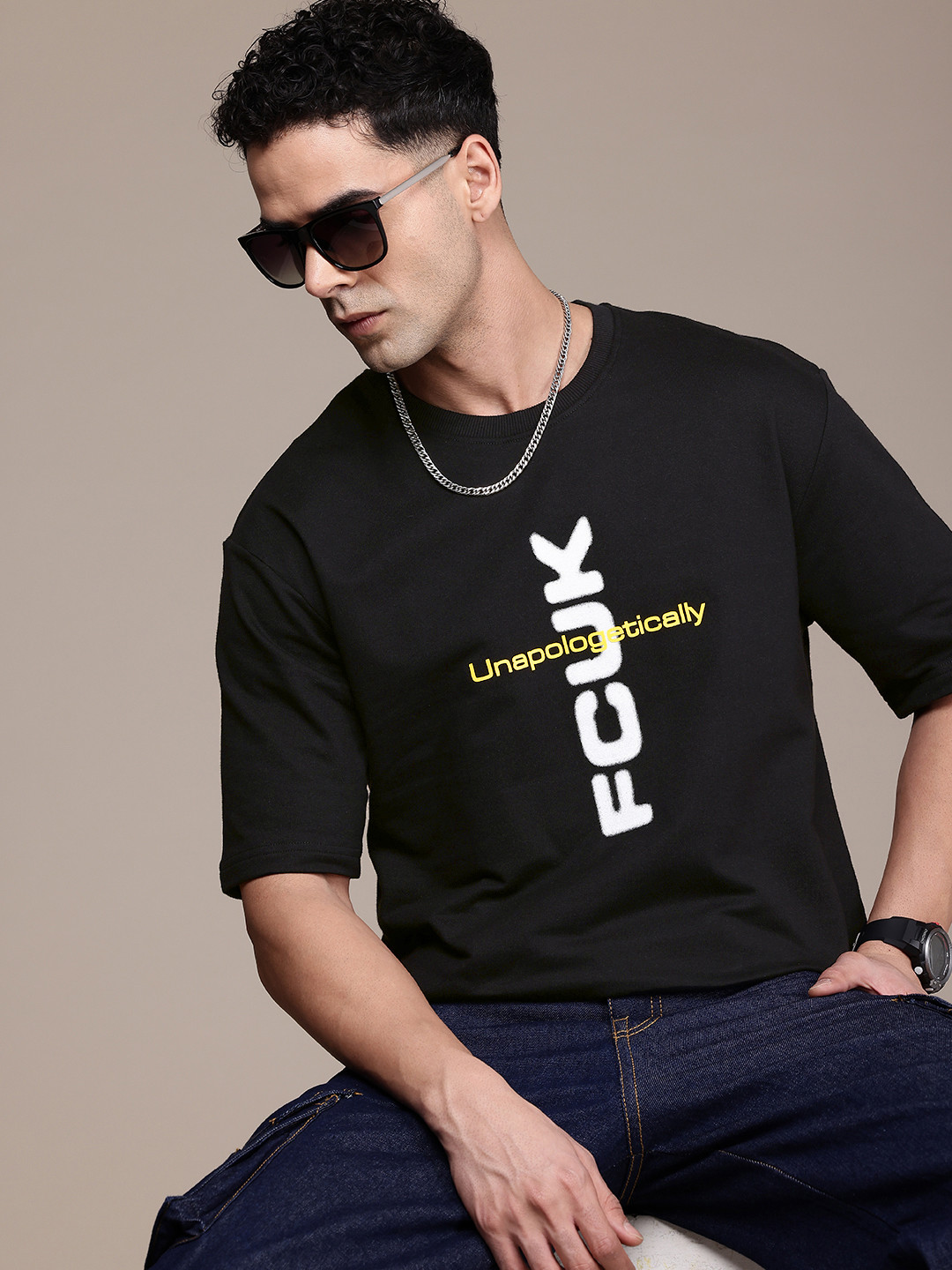 Buy FCUK Men Typography Printed Pure Cotton Bio Finish T Shirt ...