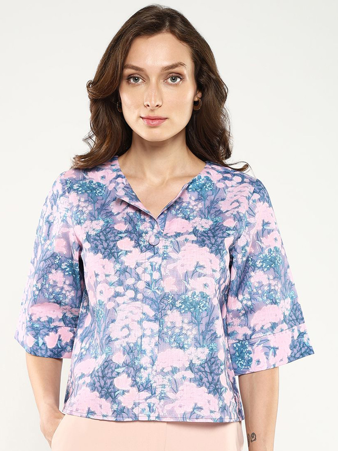 Buy RAREISM Floral Print Flared Sleeve Styled Back Top - Tops for Women ...