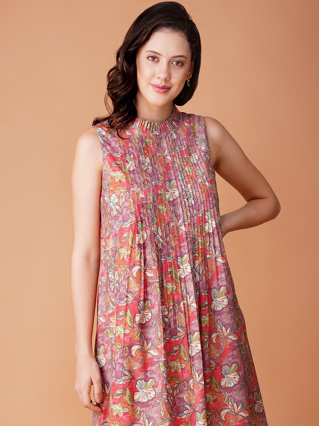 Buy YELLOW PARROT Printed High Neck Tunic With Dhoti Pant - Co Ords for ...