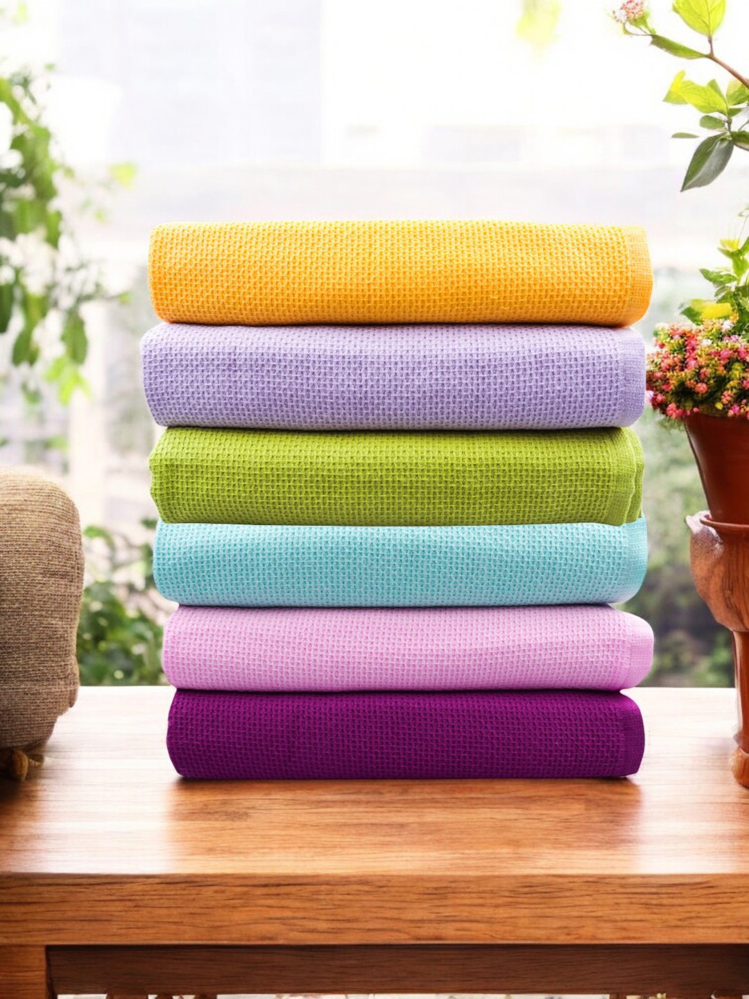 Buy Ramraj Pack Of 6 Pure Cotton Solid Multicolor 180 GSM Towel Set ...