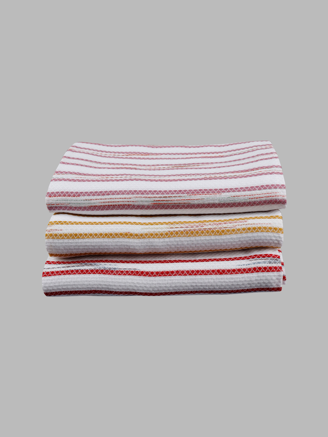 Buy Ramraj Pack Of 3 Pure Cotton Striped White 180 GSM Towel Set ...
